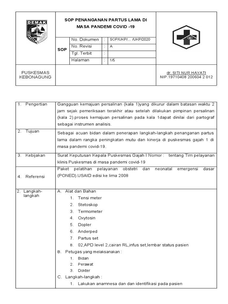 Sop Penanganan Partus Lama Di Masa Pandemi Covid - 19 | PDF