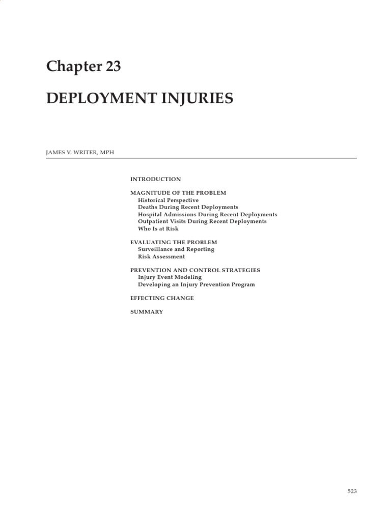 PM1ch23 DEPLOYMENT INJURIES | PDF | Injury | Preventive Healthcare