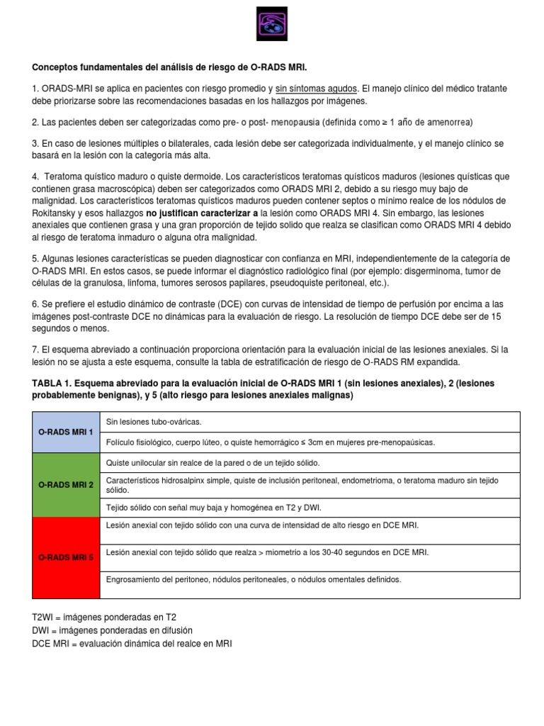 O-RADS MRI 2020 Spanish | PDF
