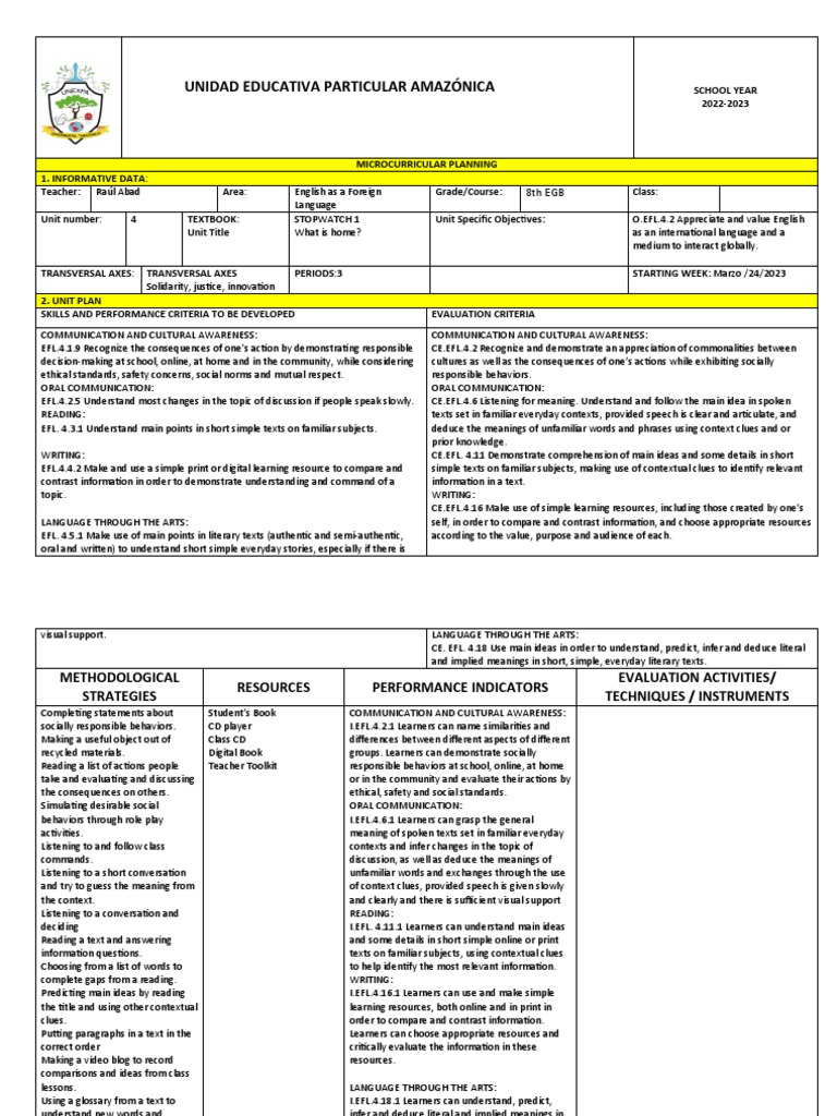 UNIT 4, 8 Grado | PDF | English As A Second Or Foreign Language | Learning