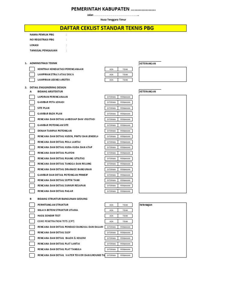 Ceklist Kelengkapan PBG | PDF