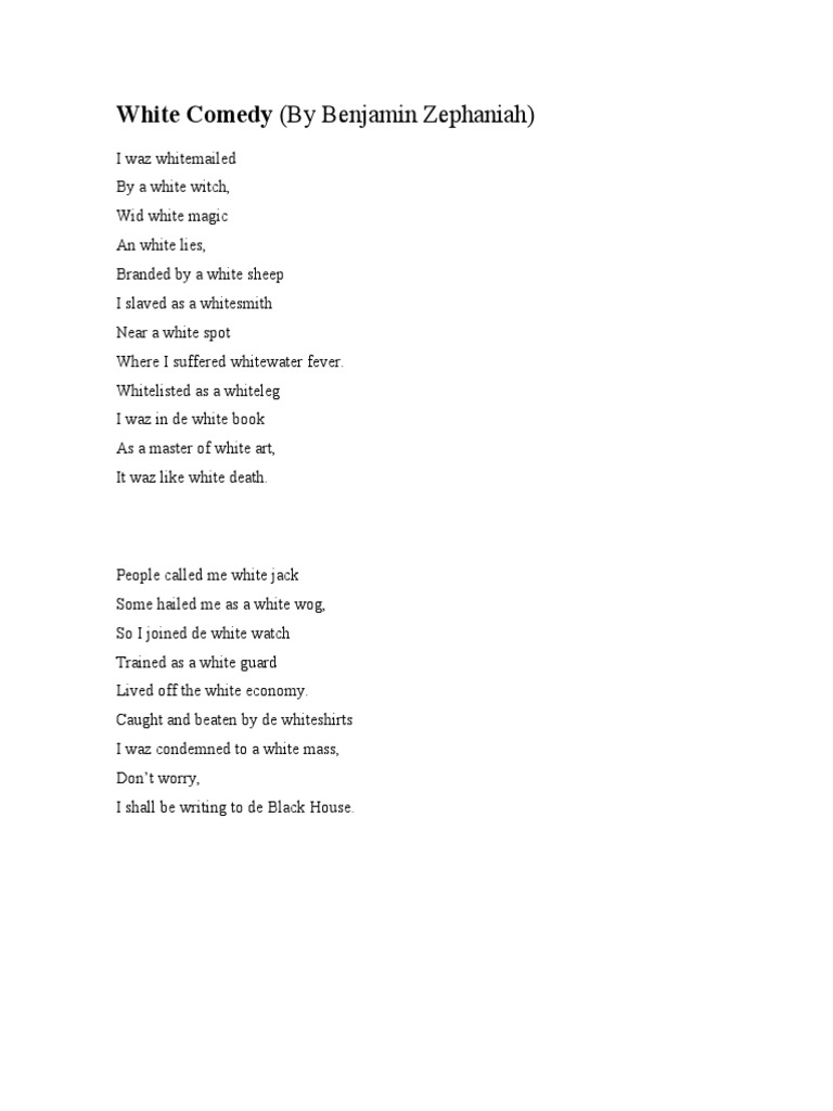 White Comedy - Zephaniah | PDF