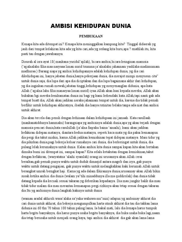 Ambisi Kehidupan Dunia | PDF