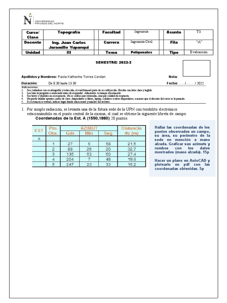 Examen T3 Topografia | PDF | Informática