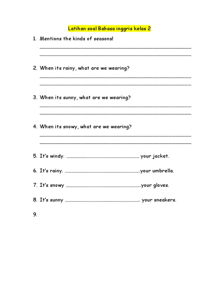 Latihan Soal Bahasa Inggris Kelas 2 PDF | PDF