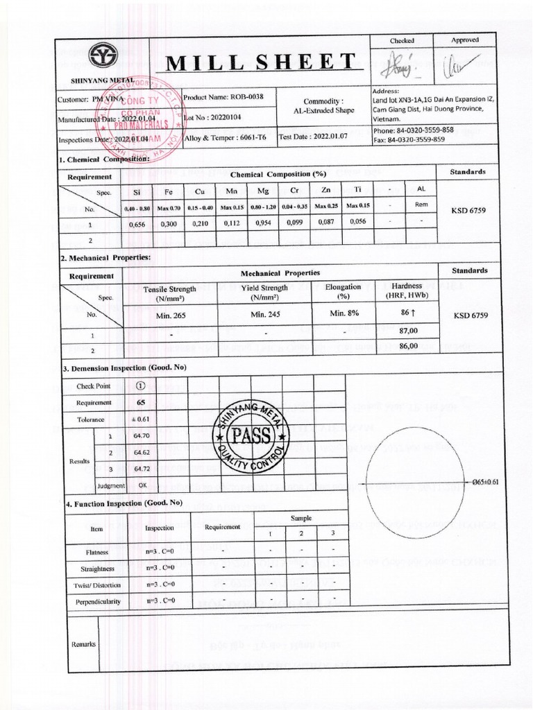 Millsheet A6061 phi 65.pdf | PDF