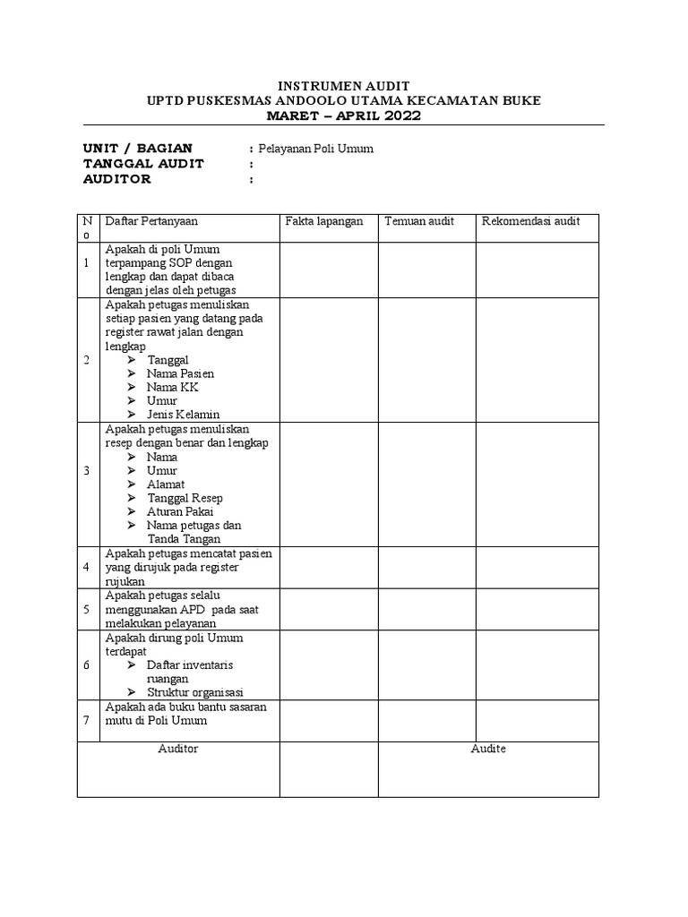 Audit Pelayanan Poli Umum | PDF | Sains & Matematika