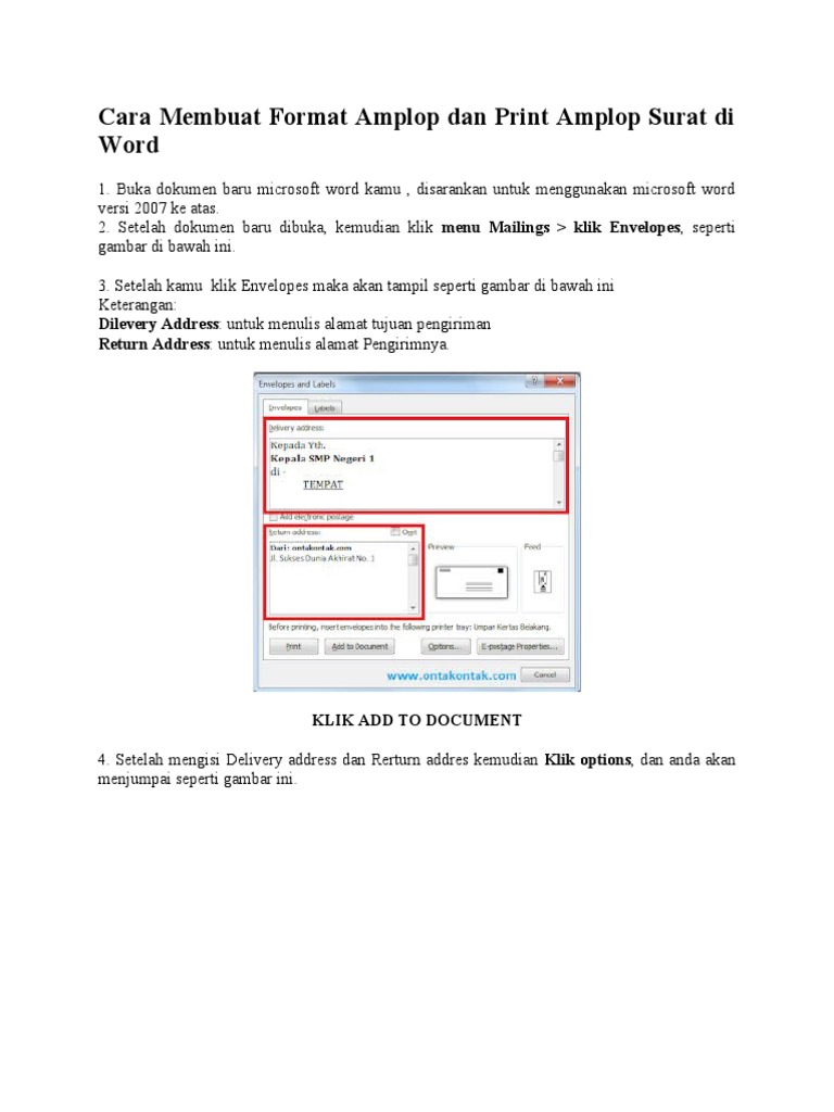 Cara Membuat Format Amplop Dan Print Amplop Surat Di Word | PDF
