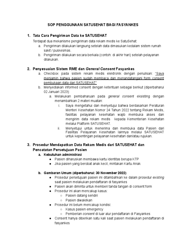 Sop Penggunaan Satusehat Bagi Fasyankes | PDF