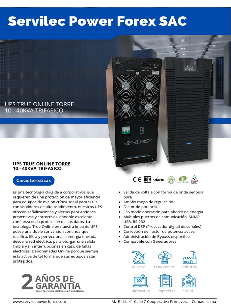 Ficha Tecnica Ups Trifasico 10-15-20-30-40kva Power Forex PDF | PDF