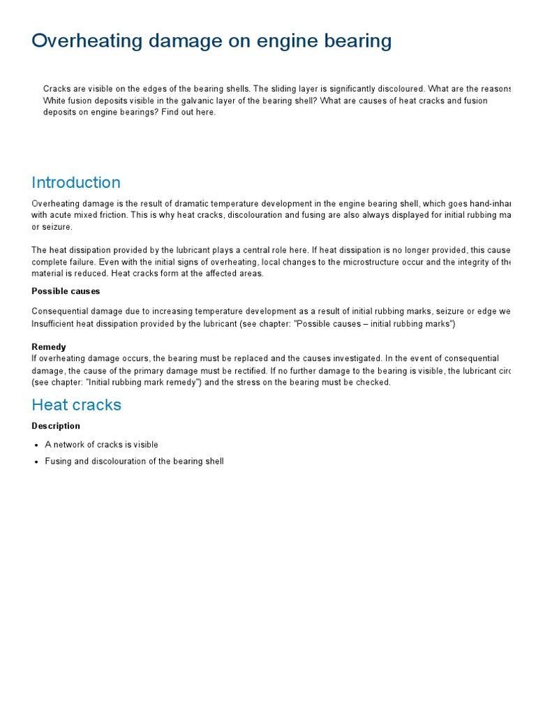 Overheating Damage On Engine Bearing Technipedia Motorservice PDF | PDF