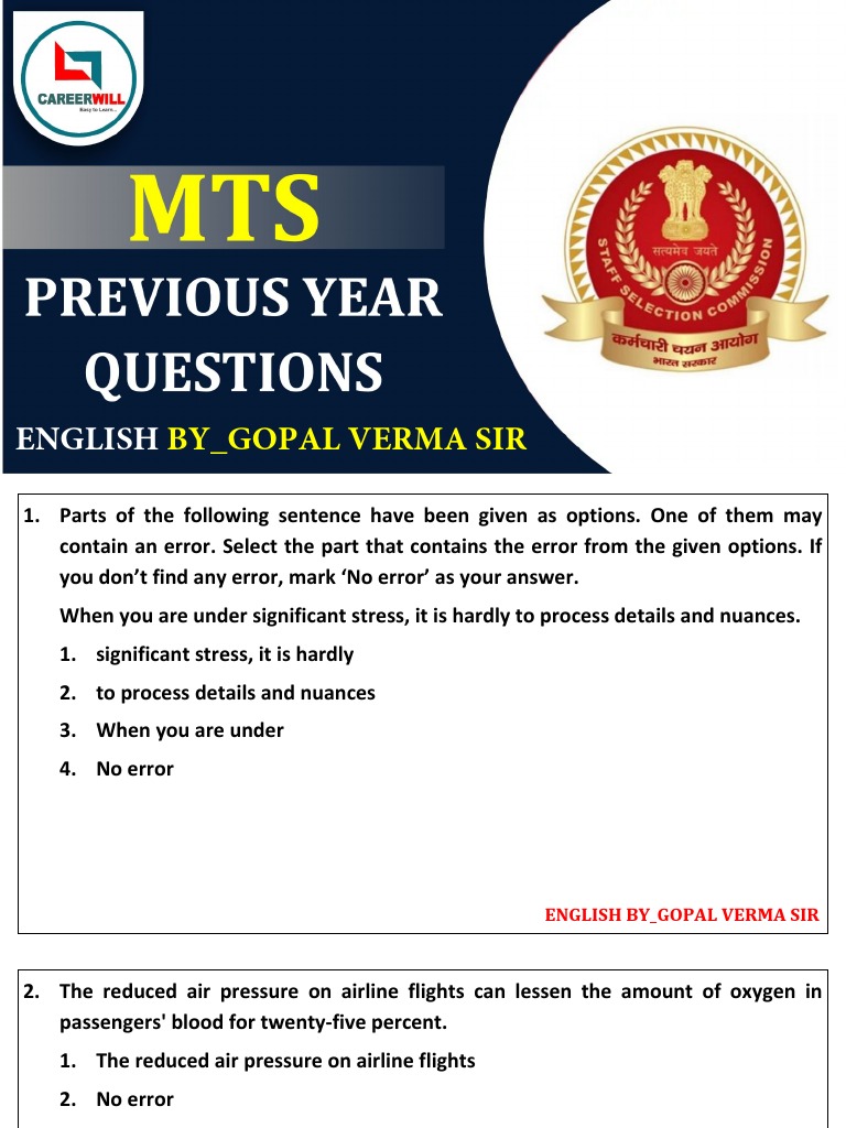 MTS Previous Year Questions PDF | PDF