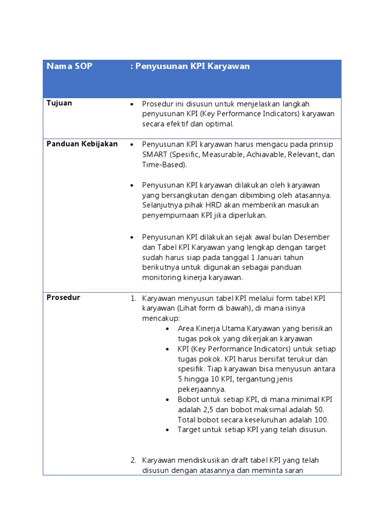 24 SOP Penyusunan KPI Karyawan | PDF