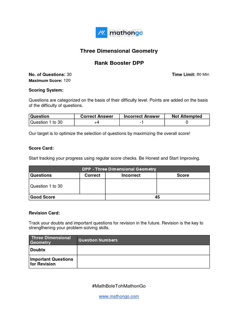 Three Dimensional Geometry DPP 1 Questions | PDF