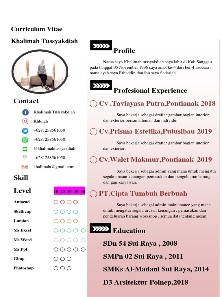 CV Khalimah Tussyakdiah: Drafter & Admin | PDF