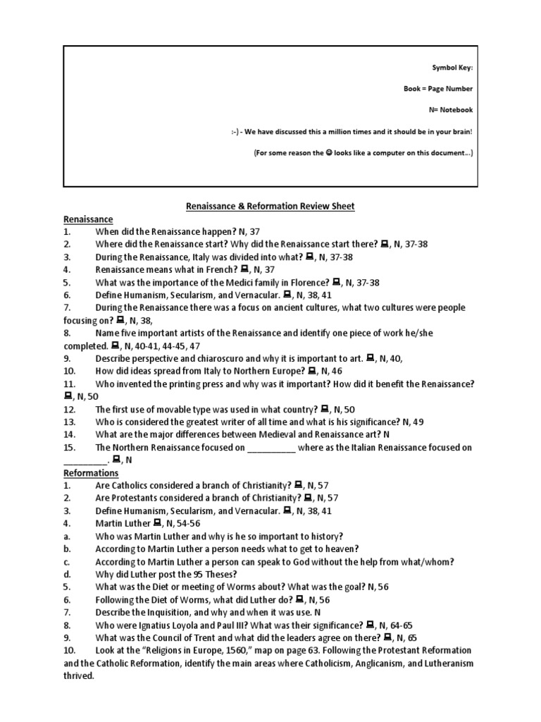 Renaissance and Reformation Review Sheet PDF | PDF | Renaissance ...