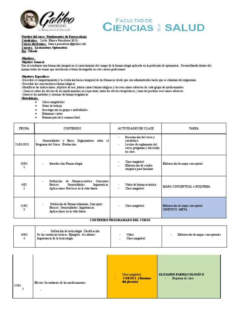 Programa Fundamentos de Farmacolog A OPTO | PDF | Farmacología | Farmacocinética