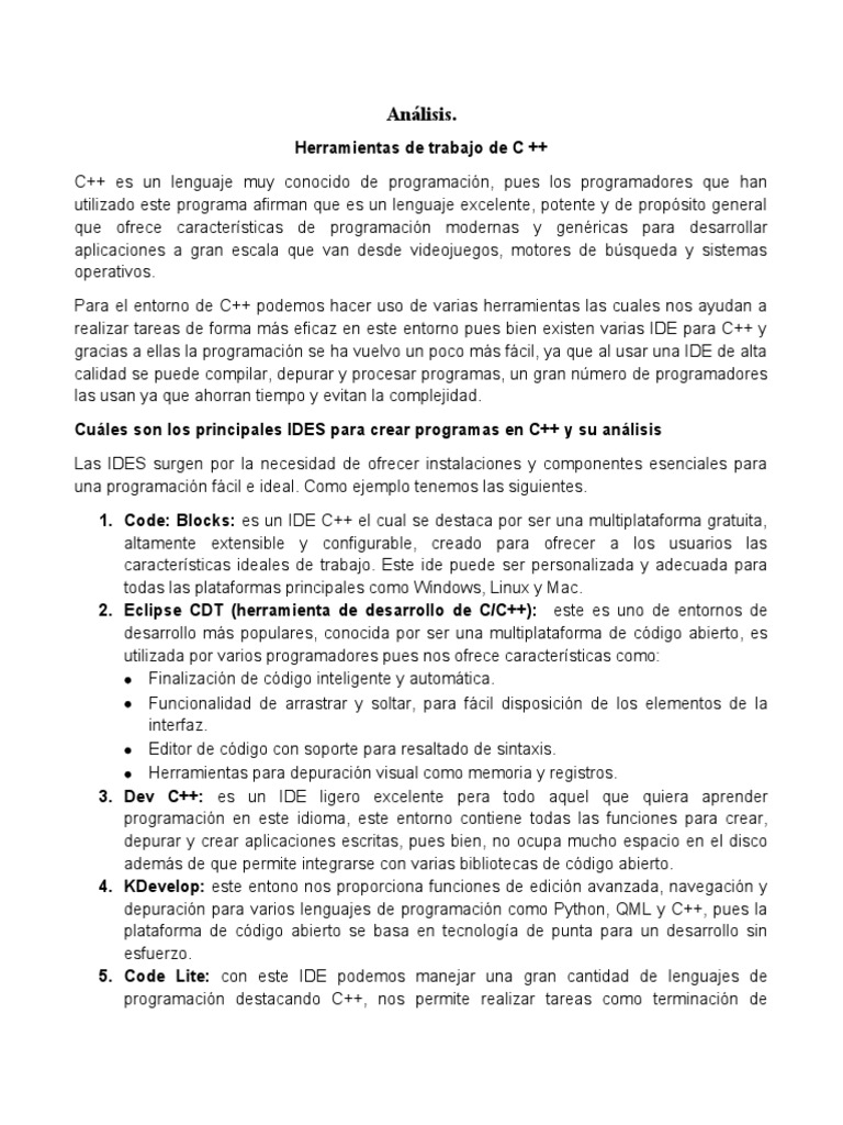 Herramientas de Trabajo de C ++ | PDF | Entorno de desarrollo integrado | C
