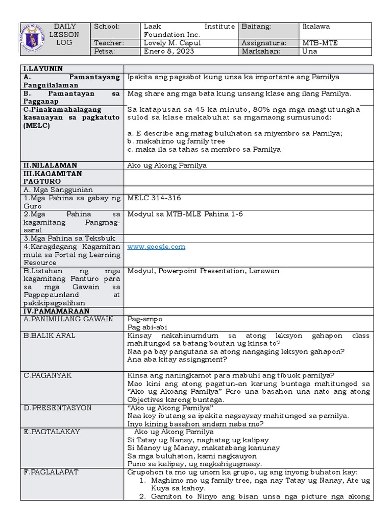 MTB Lesson Plan Melc | PDF