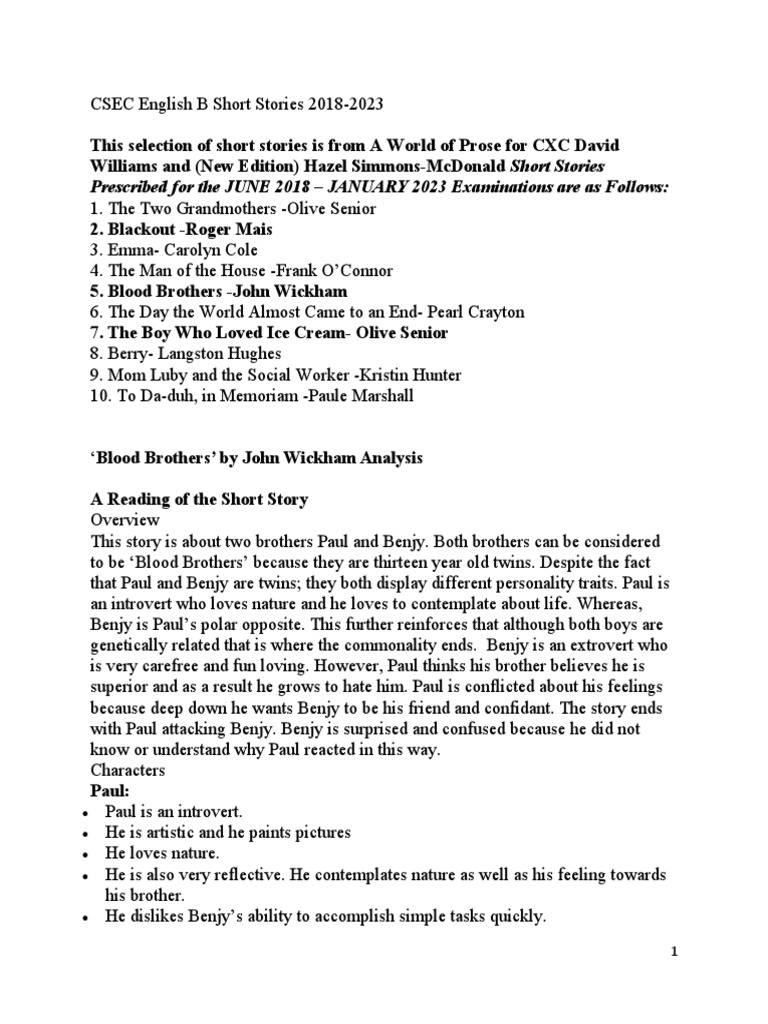 All CSEC English B Short Stories 2020-21 | PDF | Irony | Emma (Novel)