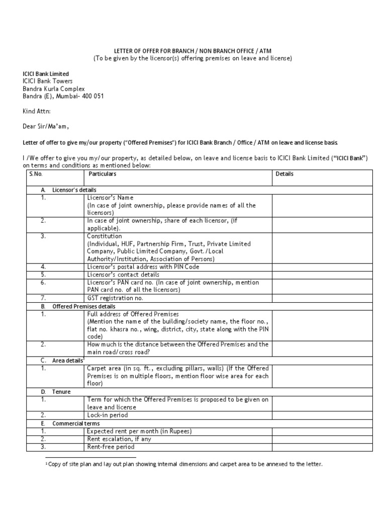 ICICI Bank Letter of Offer | PDF | License | Lease