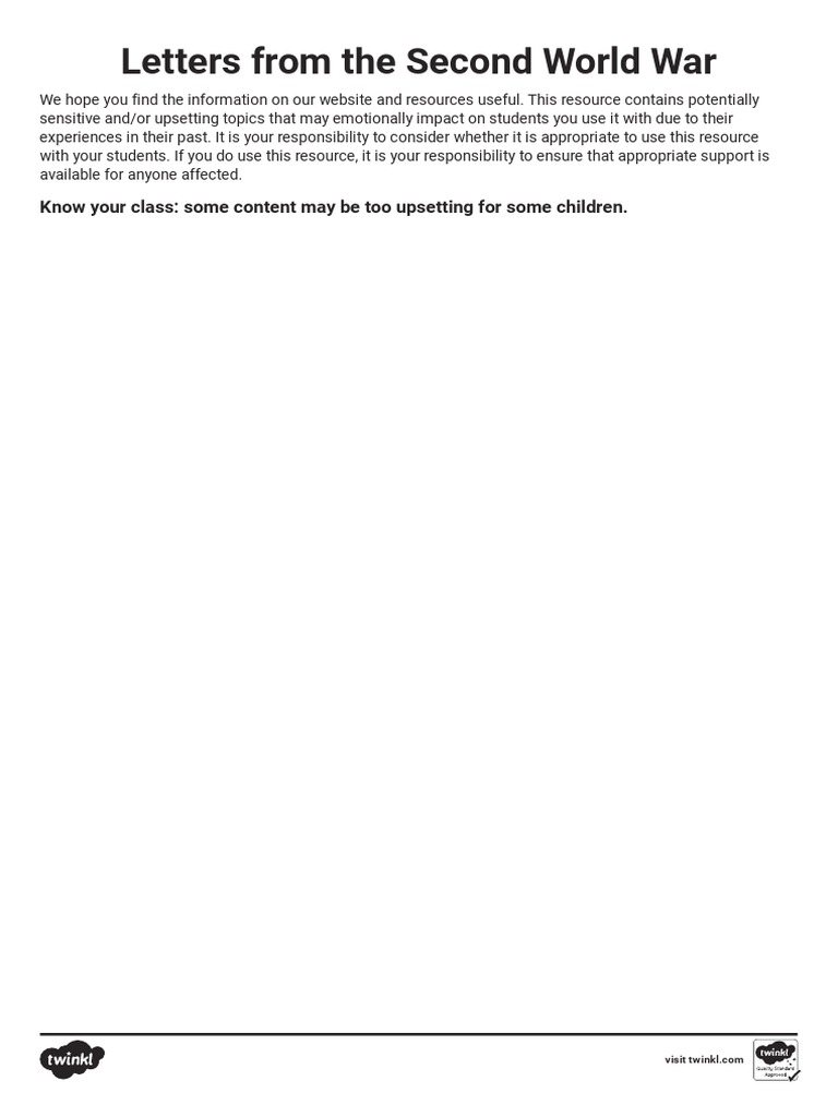 UKS2 Letters From The Second World War Differentiated Reading ...