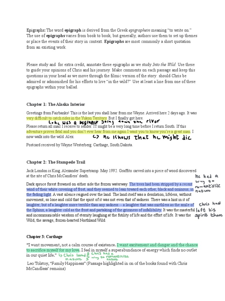 Into The Wild Epigraph Assignment Revised | PDF | General Fiction