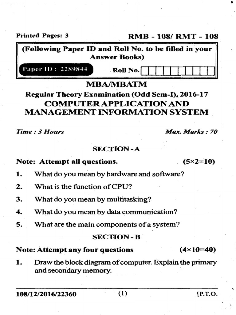 Computer Application and Management Information System RMB 108 RMT 108 | PDF