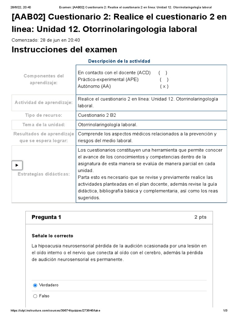 Examen - (AAB02) Cuestionario 2 - Realice El Cuestionario 2 en Línea - Unidad 12 ...