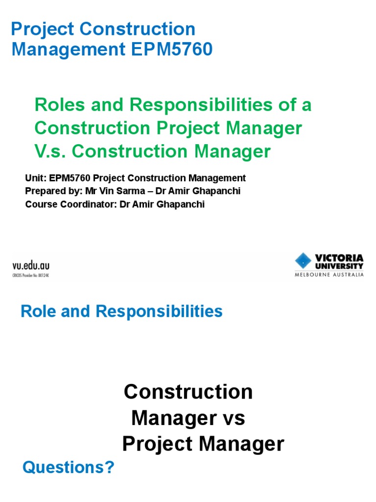 1B - Roles and Responsibilities of A Construction Project Manager PDF | PDF | Project Management ...