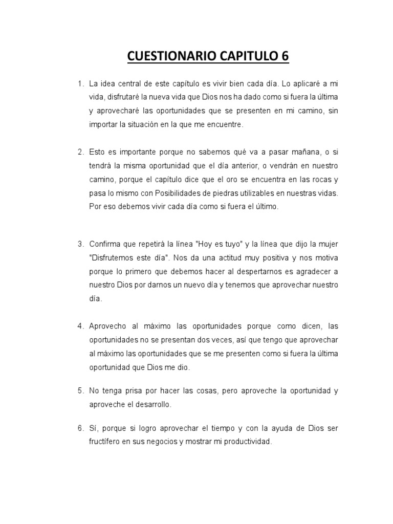 Cuestionario Capitulo 6 | PDF