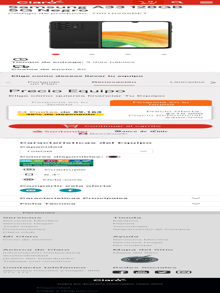 Samsung A33 5G 128GB Precio Claro Chile PDF | PDF