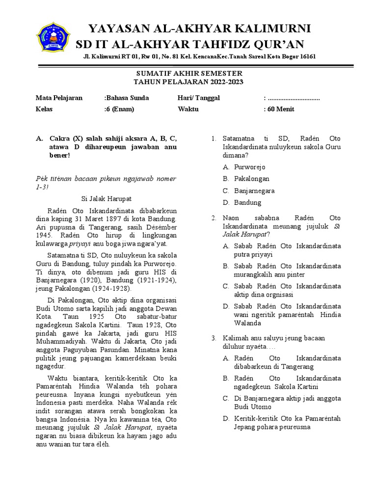 Soal Sas Bahasa Sunda Kelas 6 | PDF