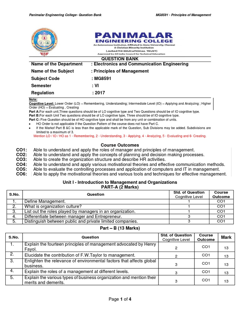 MG8591-POM-Panimalar-Question Bank Format-ECE-Final | PDF | Decision ...