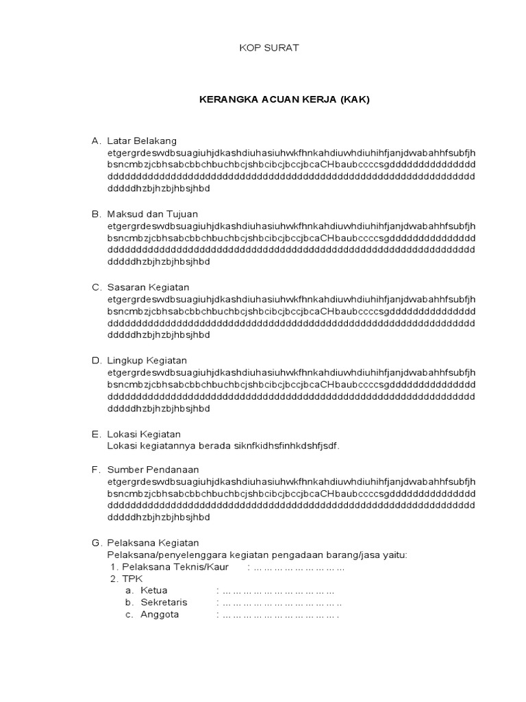 Kerangka Acuan Kerja Proyek KAK | PDF