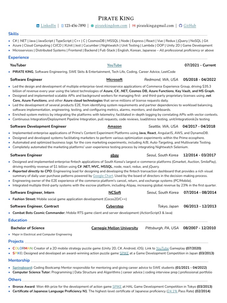 PIRATE KING Resume - White | PDF | Microsoft Azure | Software