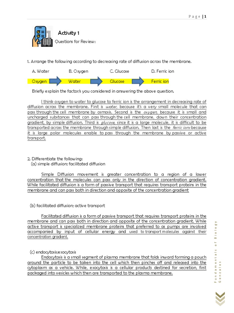 Activity 4 Transport Across Membrane Pdf Cell Membrane Diffusion