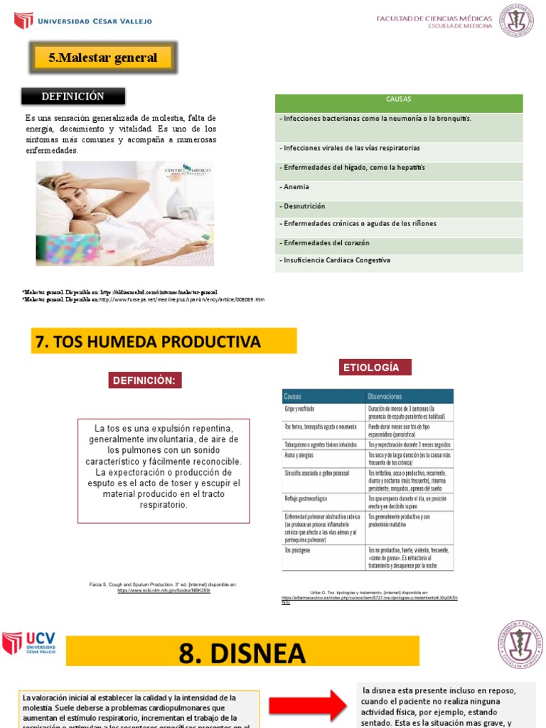 Síntomas Respiratorios y Malestar | PDF | Tos | Medicina CLINICA