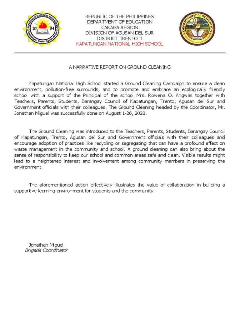 Narrative Report On Ground Cleaning | PDF