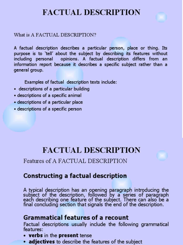 Factual Description | PDF | Subject (Grammar) | Grammar