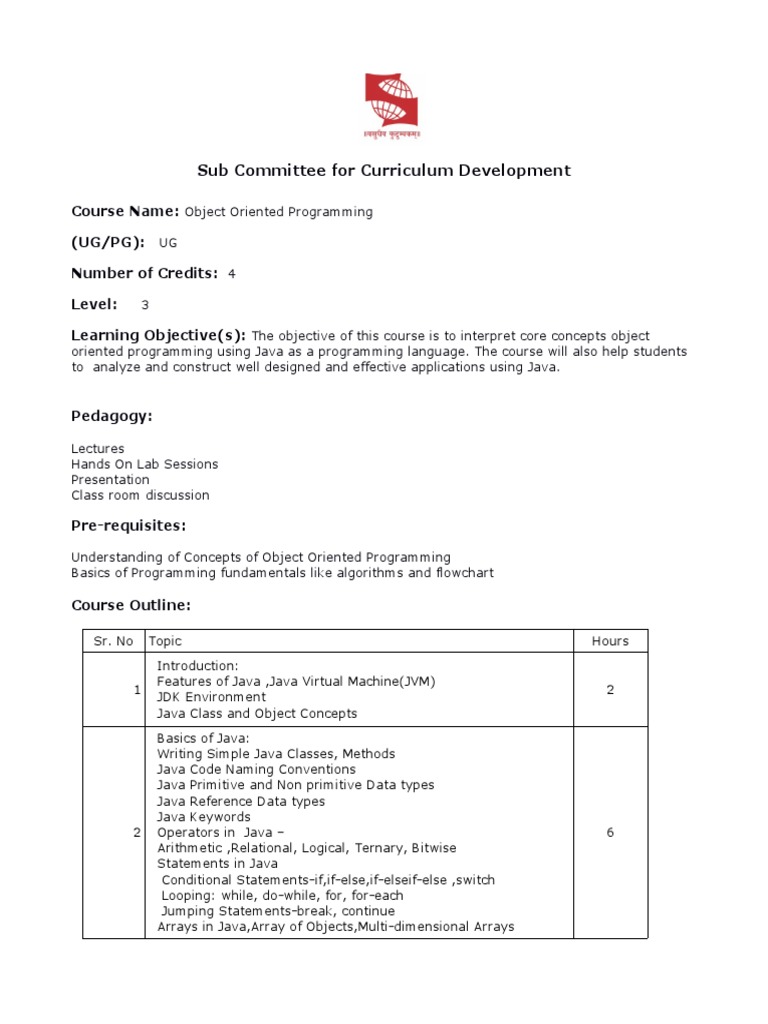 Java Object Oriented Programming Course | PDF | Java (Programming Language) | Method (Computer ...