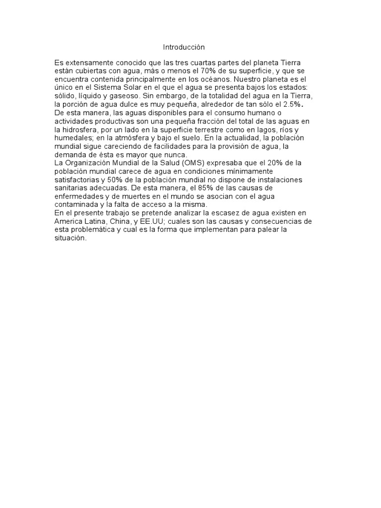 Problema Del Agua | PDF | Agua | Escasez de agua
