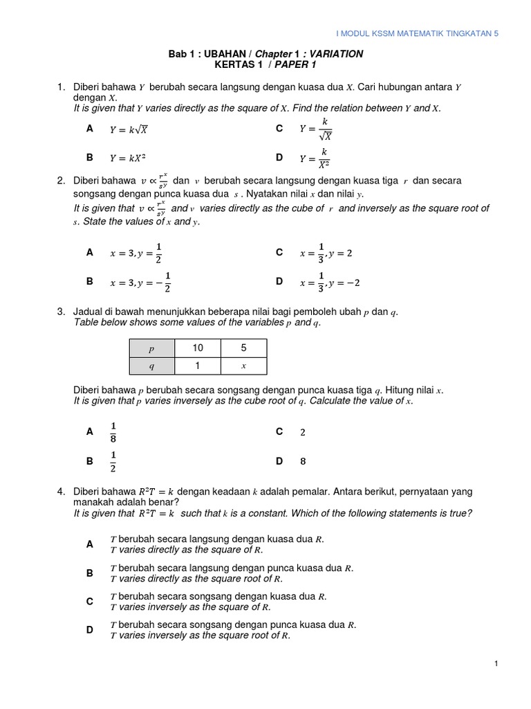Variasi dalam Matematik Tingkatan 5 | PDF