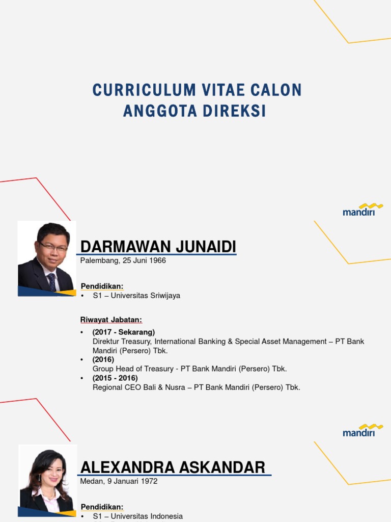 CV Calon Direksi Bank Mandiri | PDF