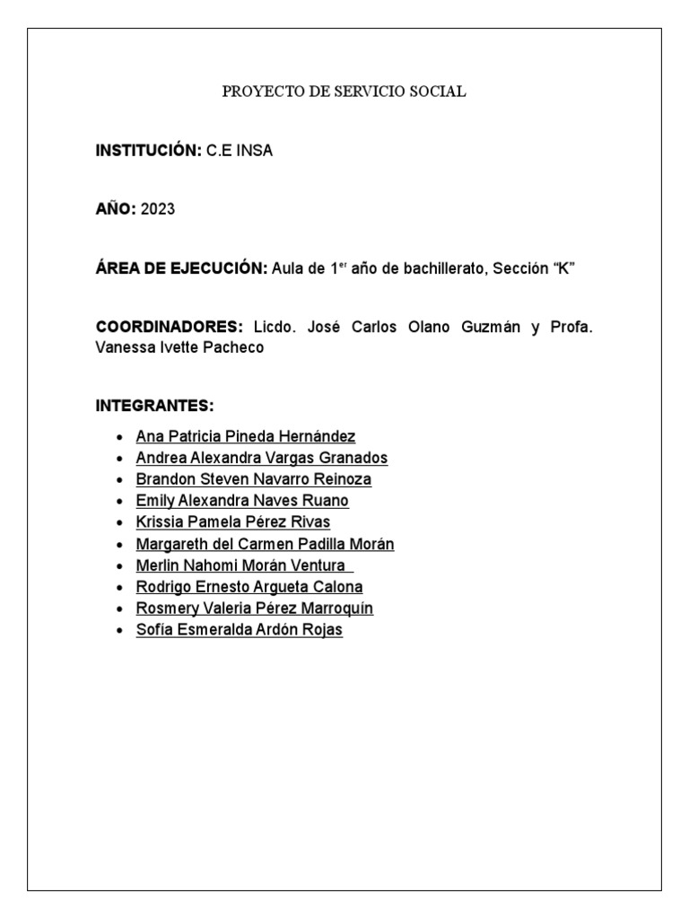 Ejemplo de Proyecto de Servicio Social | PDF