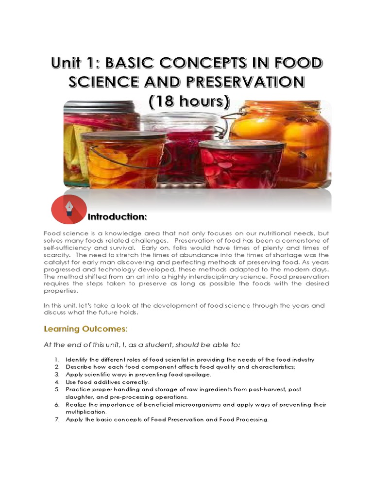 Unit 1 Fundamentals of Food Science and Technology | PDF | Food Science ...