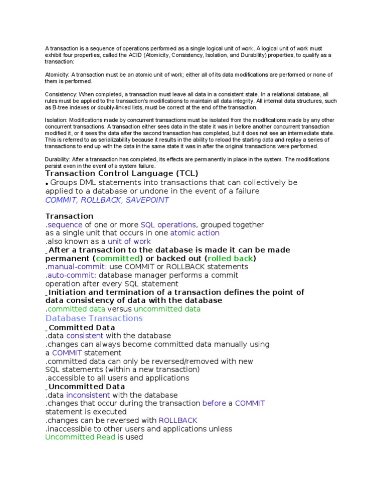 Transaction Control Language (TCL) | PDF | Database Transaction ...