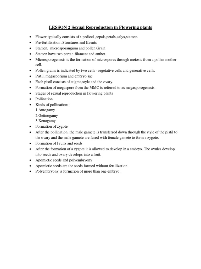 Sexual Reproduction in Flowering Plants Notes | PDF