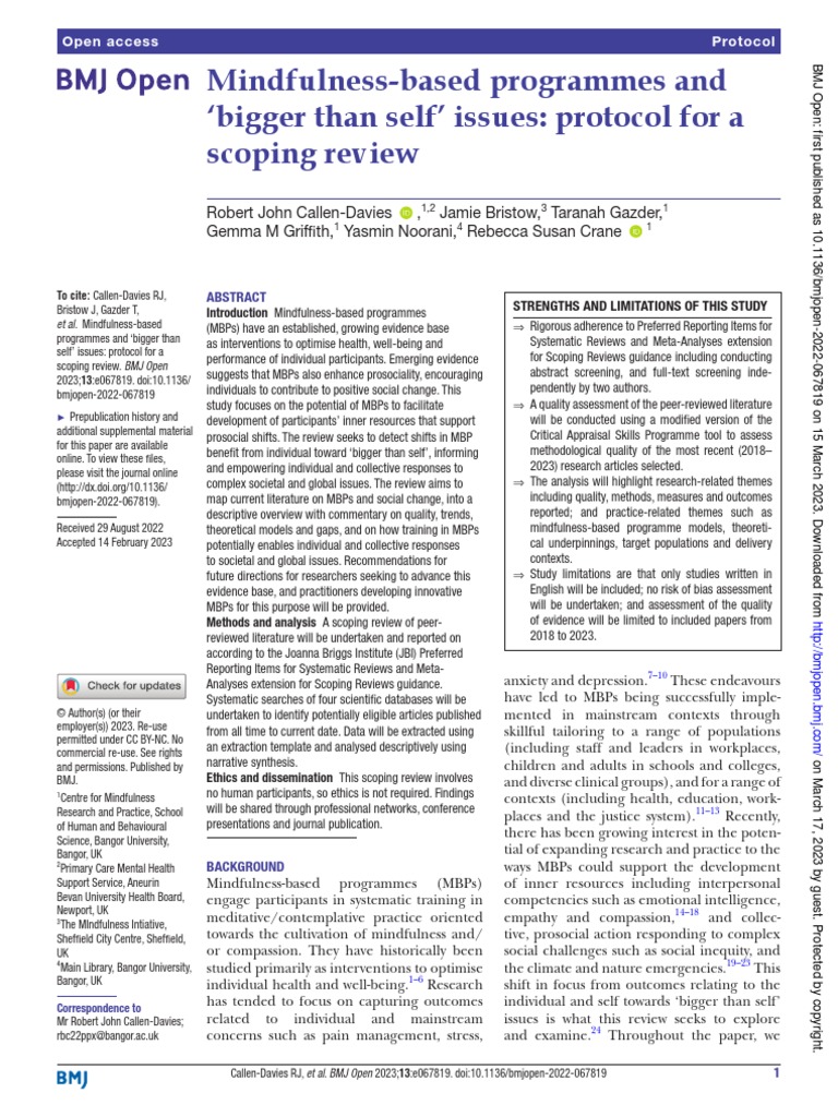 Mindfulness-Based Programmes and Bigger Than Self Issues Protocol For A ... Mindfulness-Based Programmes and Bigger Than Self Issues Protocol For A ...