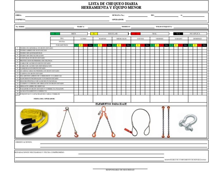 Check List Elementos de Izaje | PDF